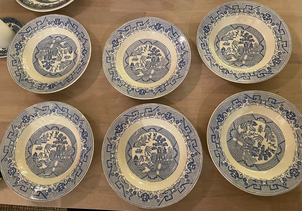 Egersund flint seks suppetallerkener - willow blå hvitt mønster | FINN-torget