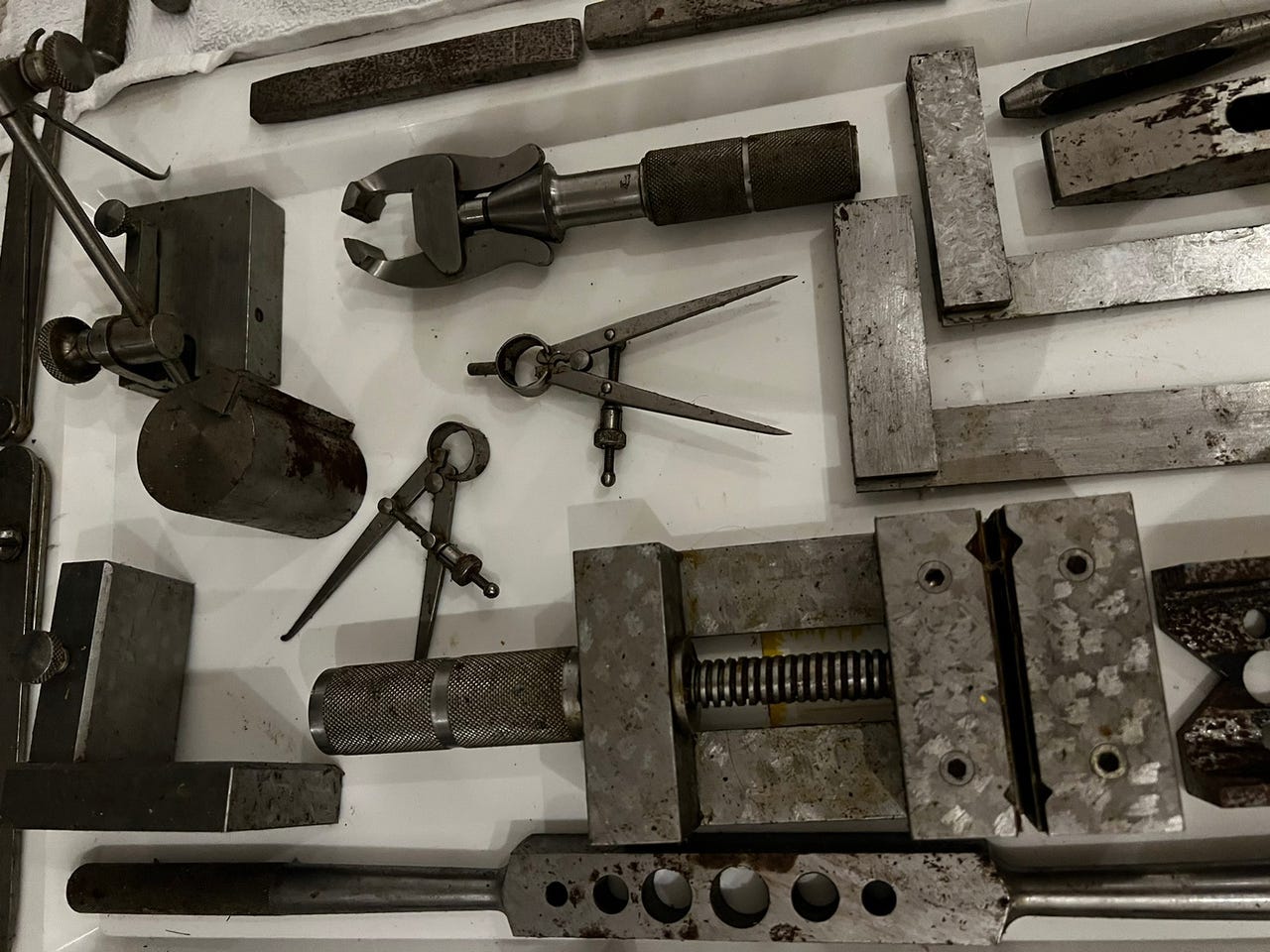 verktøy, diverse stål - klemmer, tvinger, passere, dor, gjengetvinge ...
