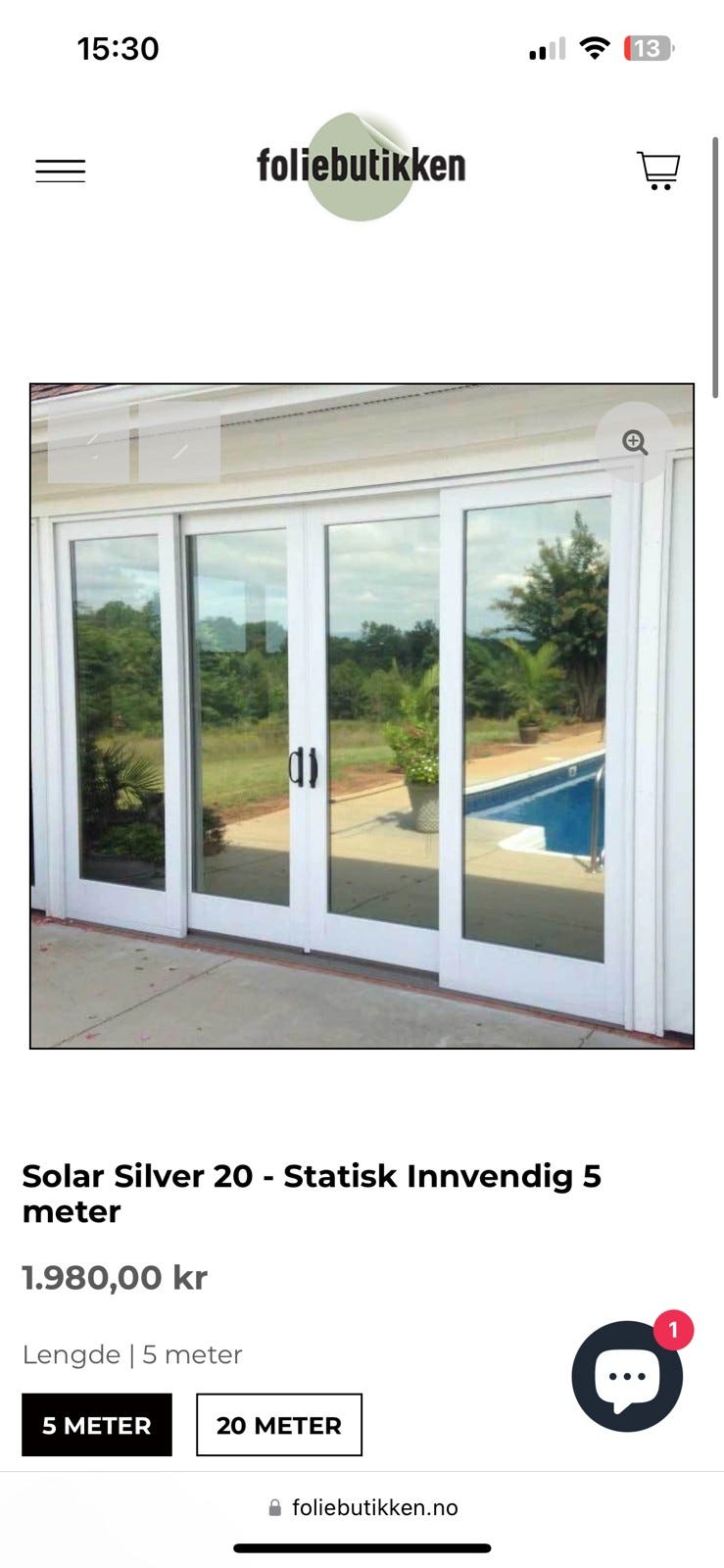 Solskjermingsfilm 1,3x1meter solar silver 20 utvendig | FINN-torget