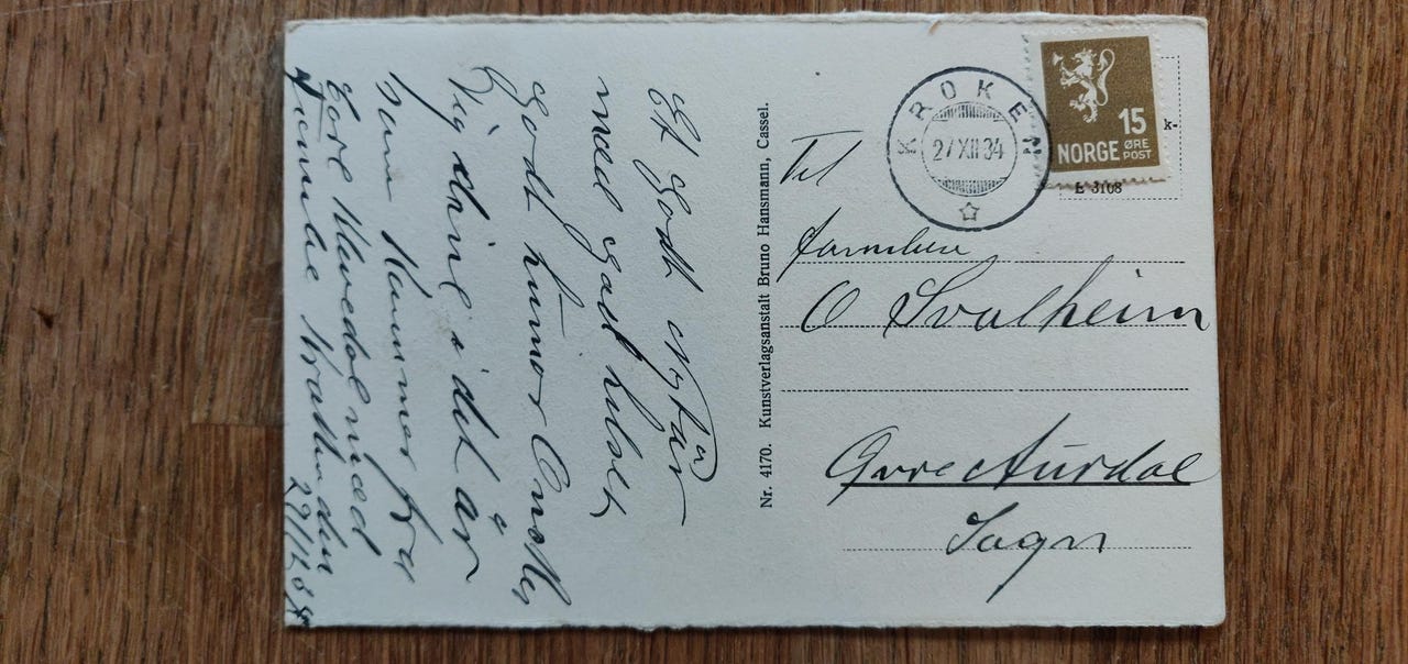 Gammelt postkort med julehilsen stemplet KROKEN, den 29.12.1934 | FINN-torget