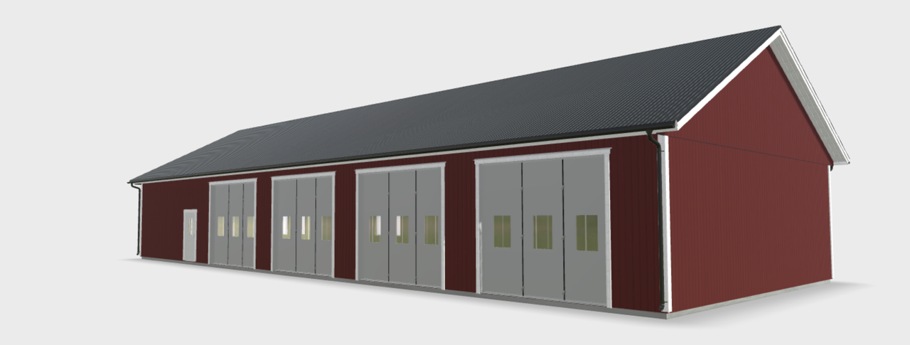 Maskin hall / verksted i tre elementer 10.9 x 26,5m. 288 m2 areal ...