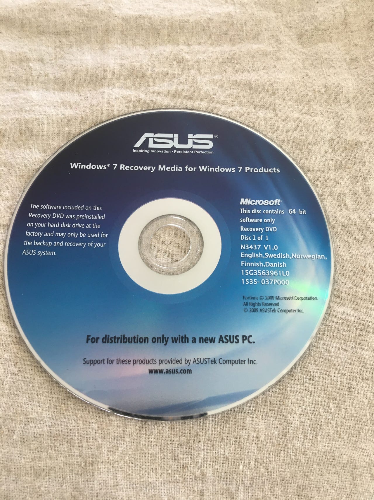 Windows 7 Recovery Media ASUS 64-bit | FINN torget
