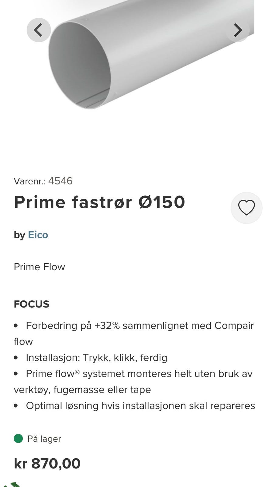 Eico Prime ventilatorkanal | FINN-torget
