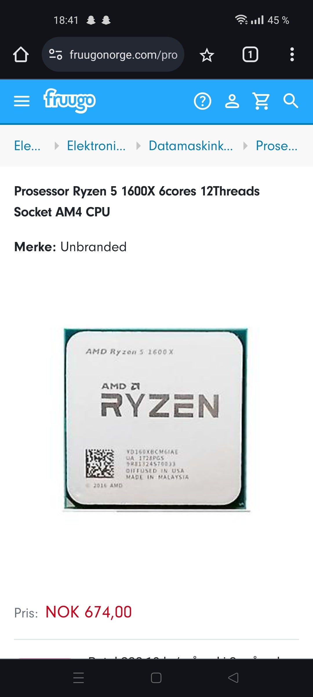 AMD Ryzen 5 1600x | FINN-torget