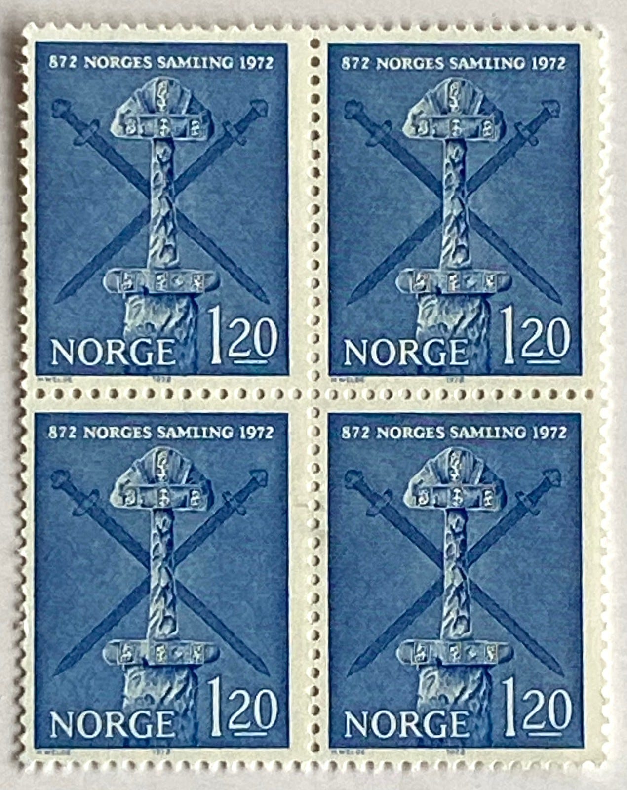 Norge 1972 Norges samling NK 690 Sverdskjefte Tjelsund 4-blokk ...