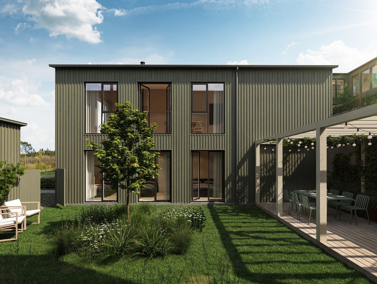 Prosjekterte atriumhus med skjermet uteplass - stort kjøkken/ allrom ...