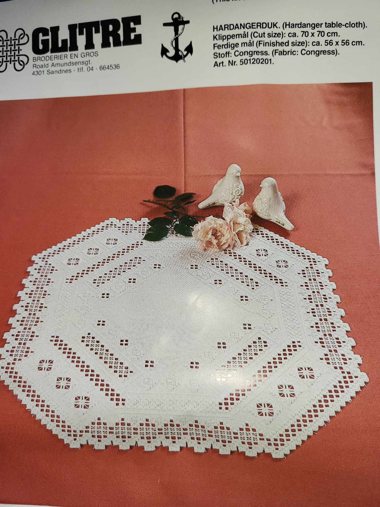 Hardangerduk 56x56 cm - sy selv pakke -- påbegynt | FINN-torget