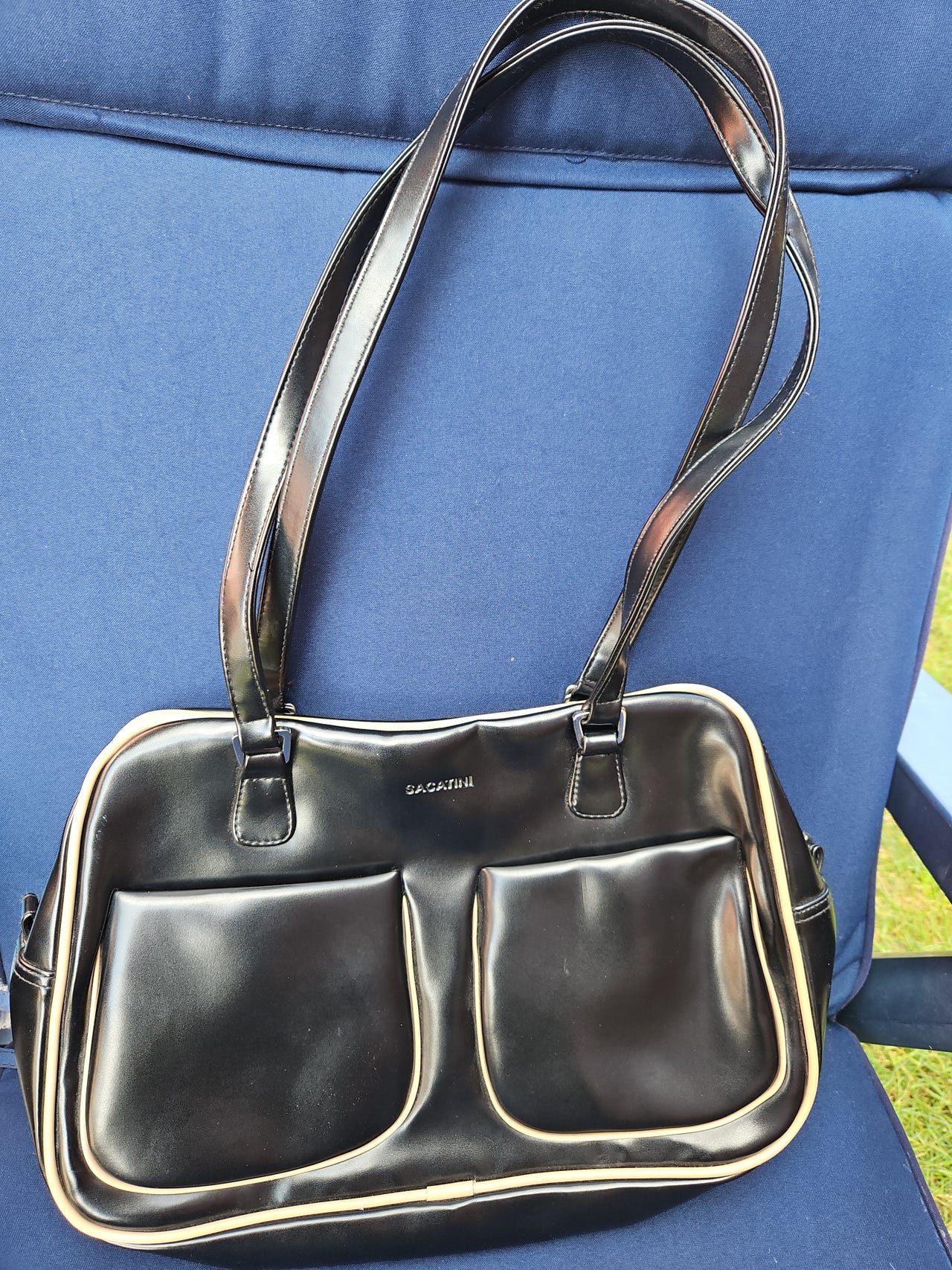 Vintage Sacatini sort veske, beige striper | FINN-torget