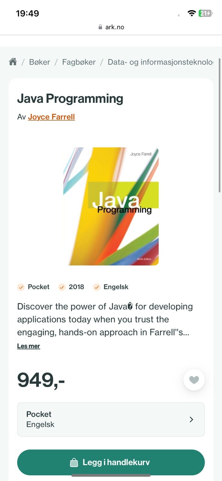 Java Programming - Joyce Farrell bok | FINN-torget