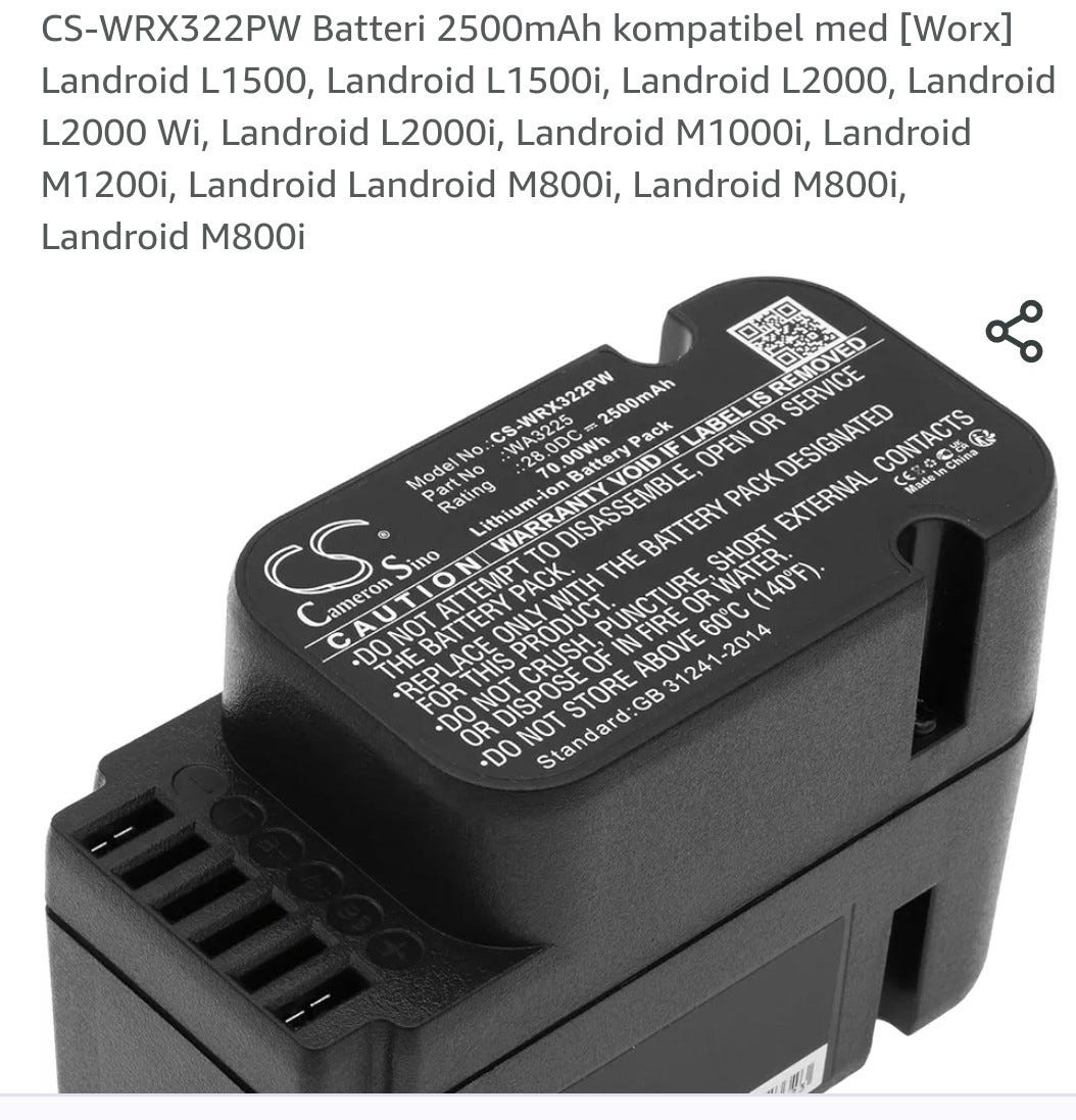 Batteri WA3225 for Worx Landroid robotklipper | FINN-torget