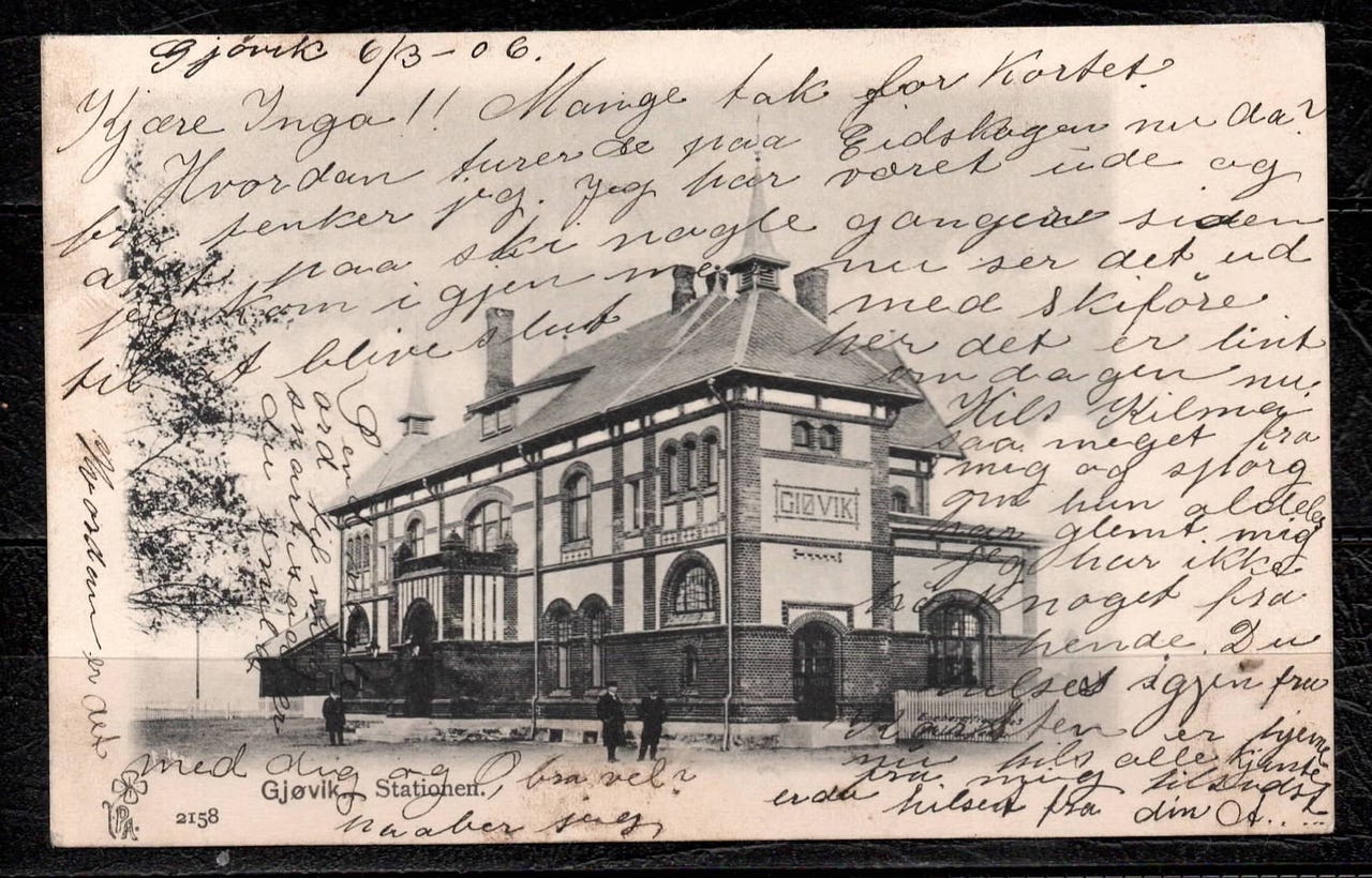 Gammelt Antikk Postkort - Gjøvik Stasjon - Prakt/Lux Stemplet Gjøvik! | FINN torget