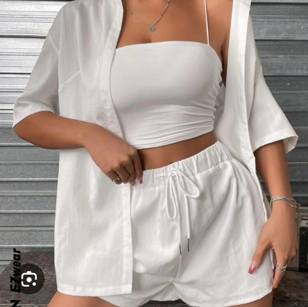 Nytt hvit shorte shorts sett i str L/40 fra Shein. | FINN-torget