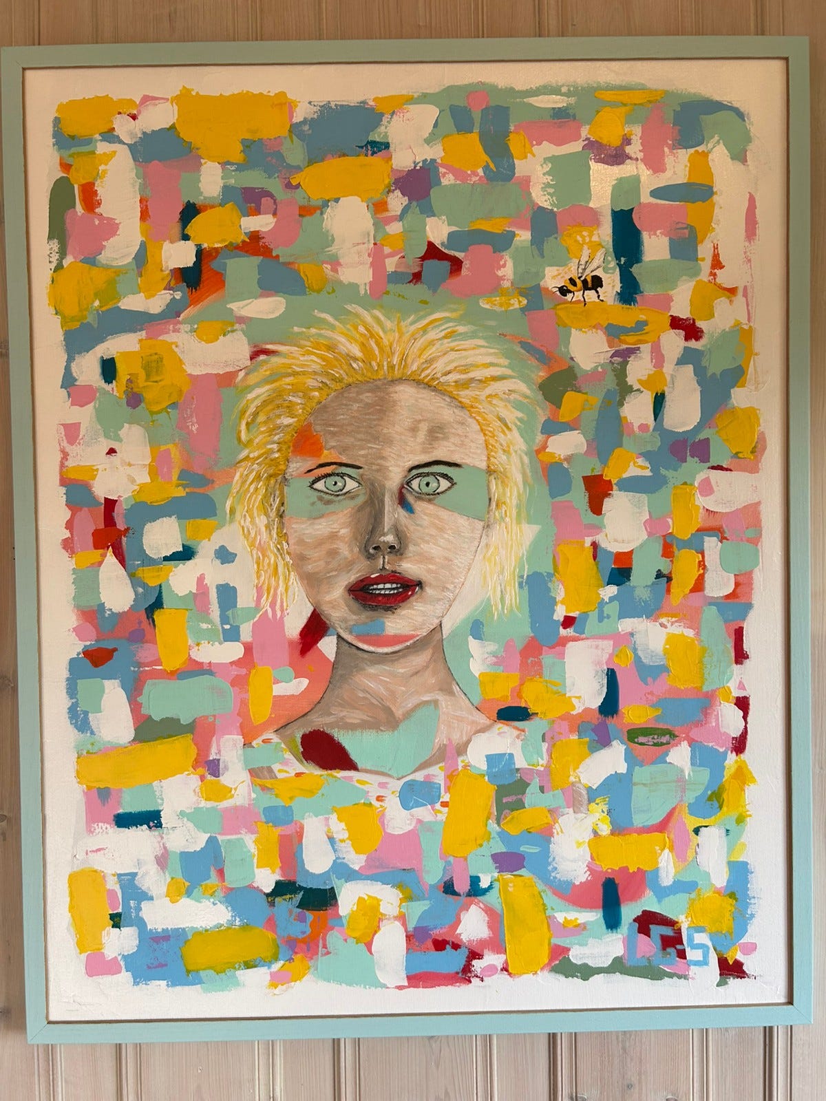 Maleri (original) - fargerikt - ansikt og bie | FINN-torget