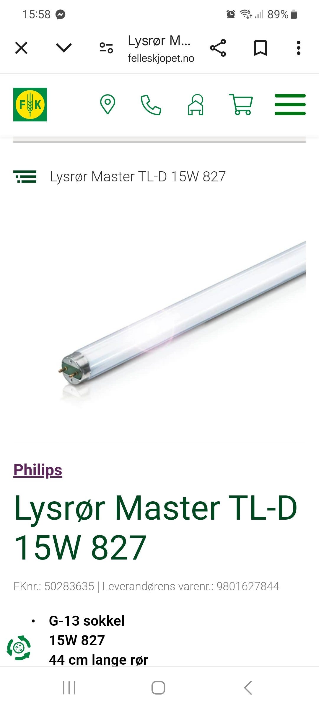 Philips lysrør 15w/827 | FINN-torget