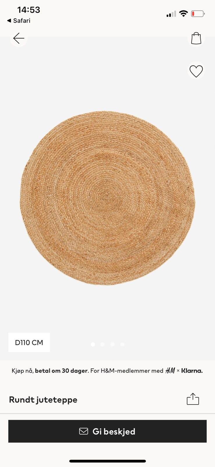 Rundt teppe 110cm (nytt) | FINN-torget
