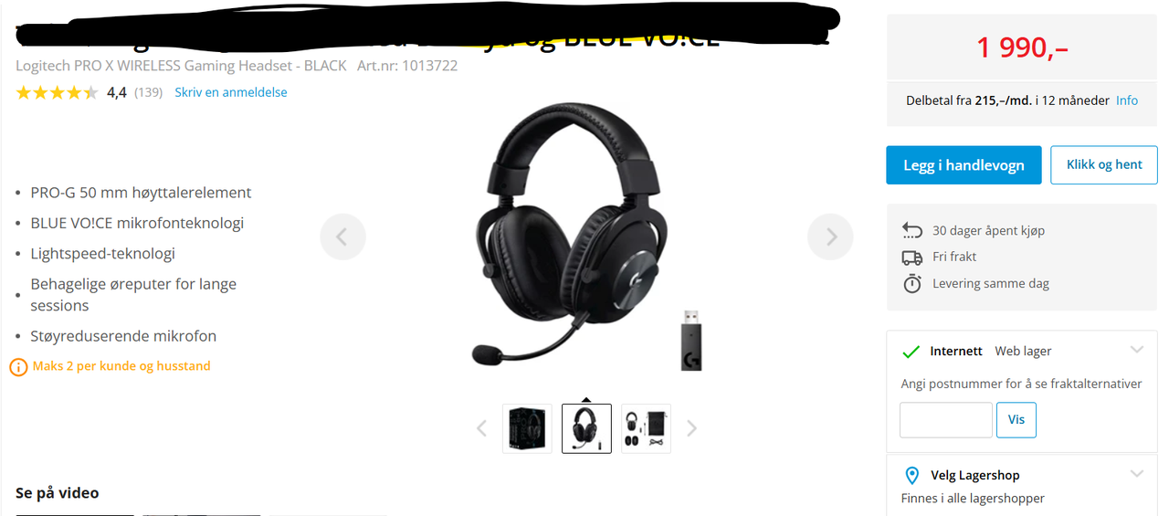 Logitech PRO x Wireless Headset Bluetooth | FINN-torget
