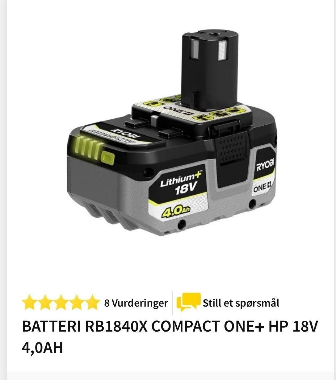 Ryobi batteri 18V 4.0Ah Helt ny og NY type! selges rimelig | FINN-torget