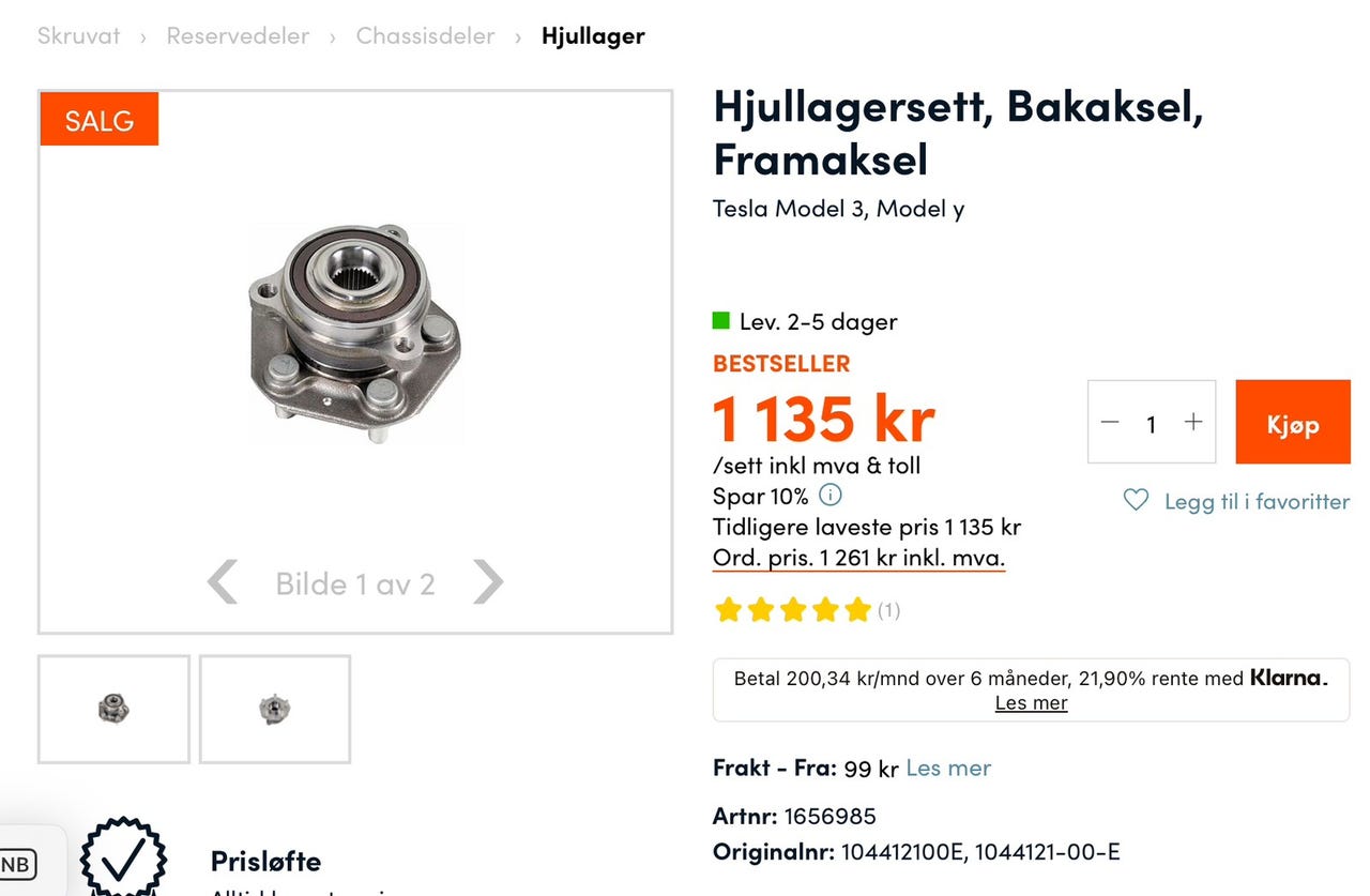 Tesla hjullagersett Model 3/Model Y | FINN-torget