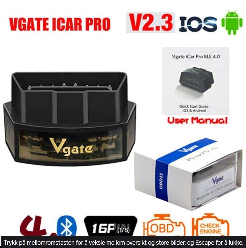 Vgate iCar Pro Bluetooth 4.0 (dual) OBDII adapter. | FINN-torget
