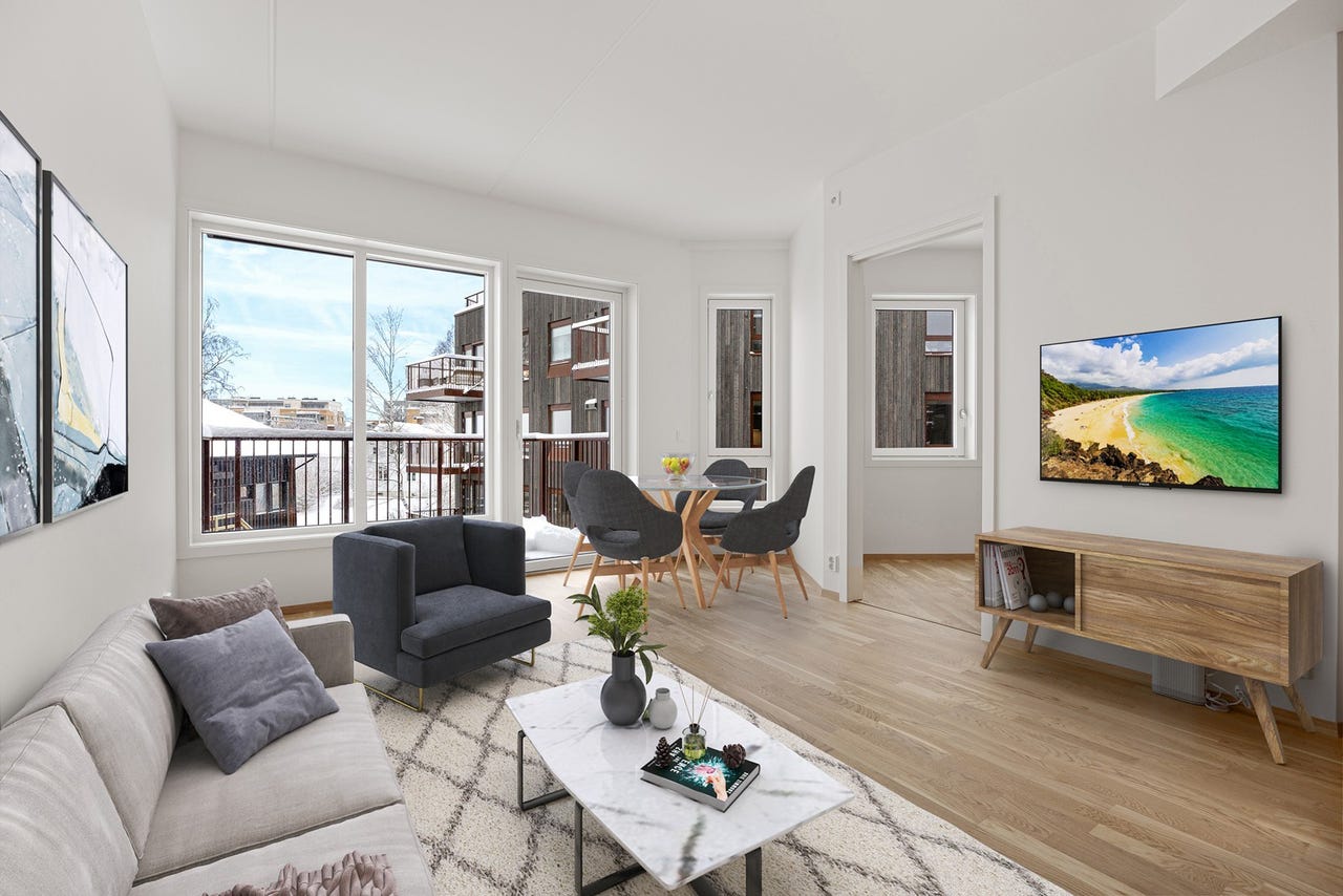 Ny og stilfull 3-roms med heis til leilighetsplan og balkong med ...