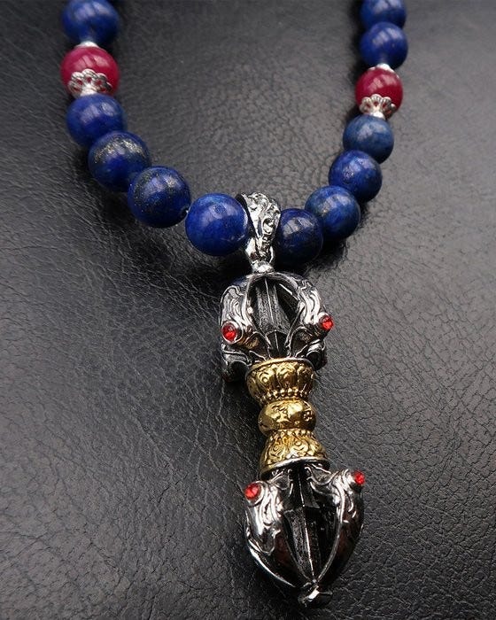 Lapis lazuli - Ruby - Buddhistisk kjede - Dorje/Vajra - Ødeleggelse av hindringe | FINN-torget