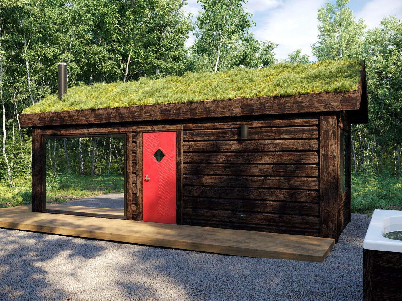 Viking S Modulhus/ Eksklusivt lafetthus med torvtak klar for levering ...