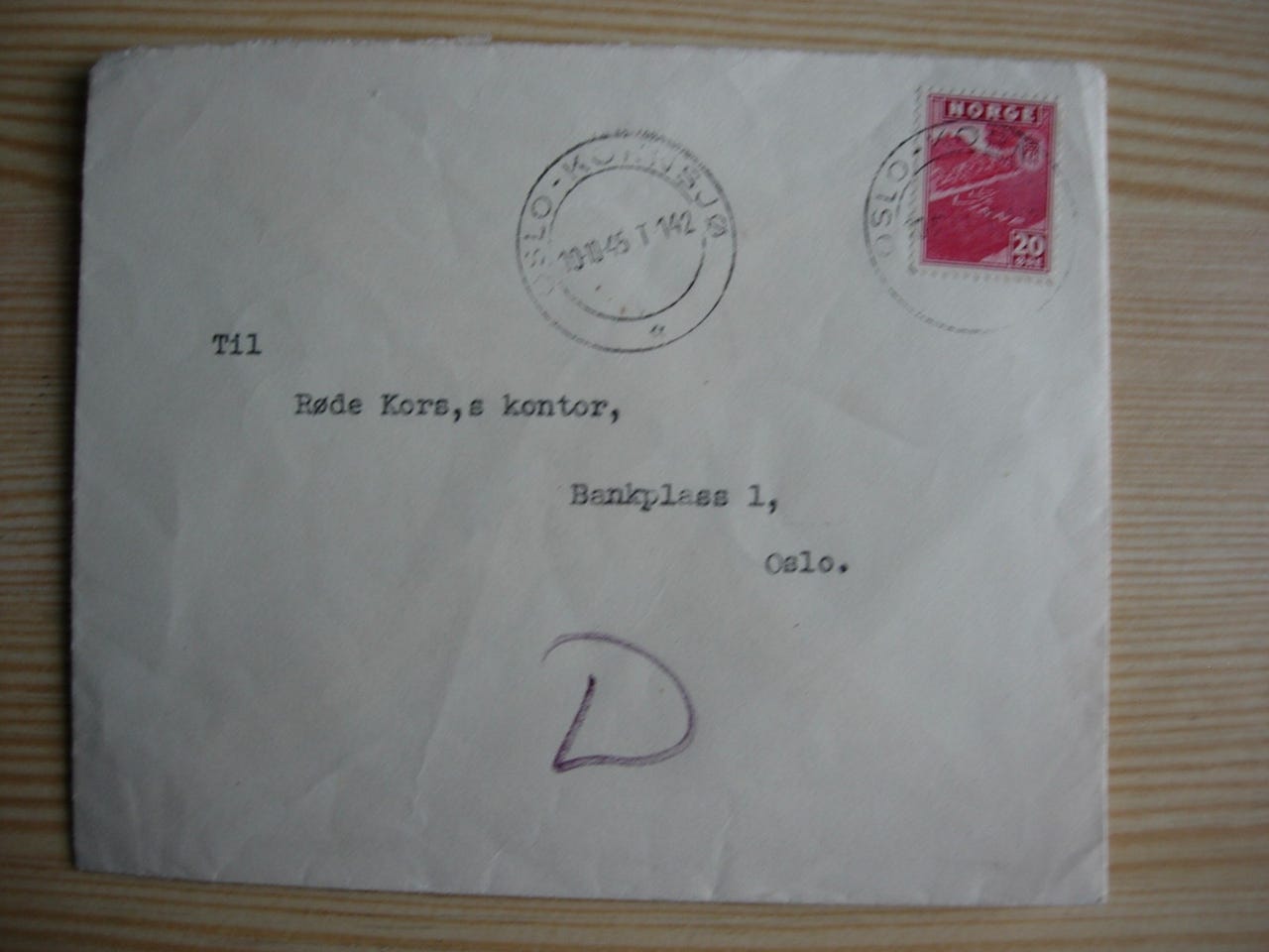 Brev med svakt jernbanestempel Oslo-Kornsjø sendt til Røde Kors | FINN ...
