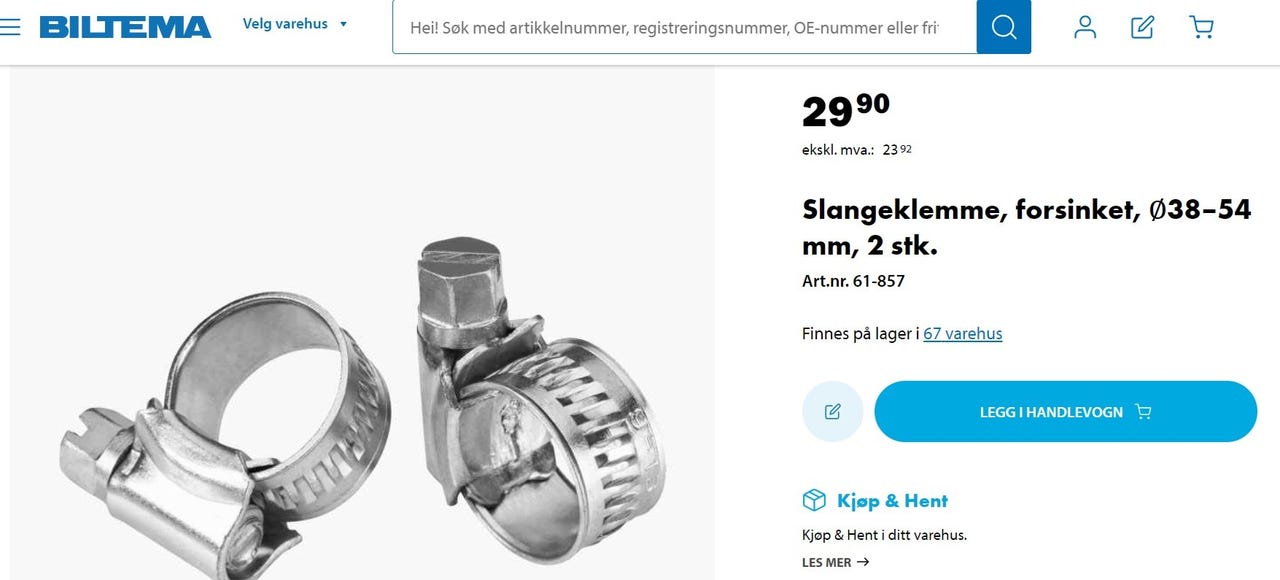 Slangeklemme, forsinket, ∅ 38–54 mm, 2 stk. | FINN-torget