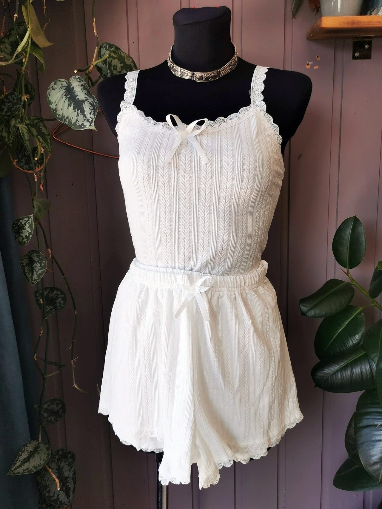 Hvit strikket pyjamas boho lolita mary jane L | FINN-torget