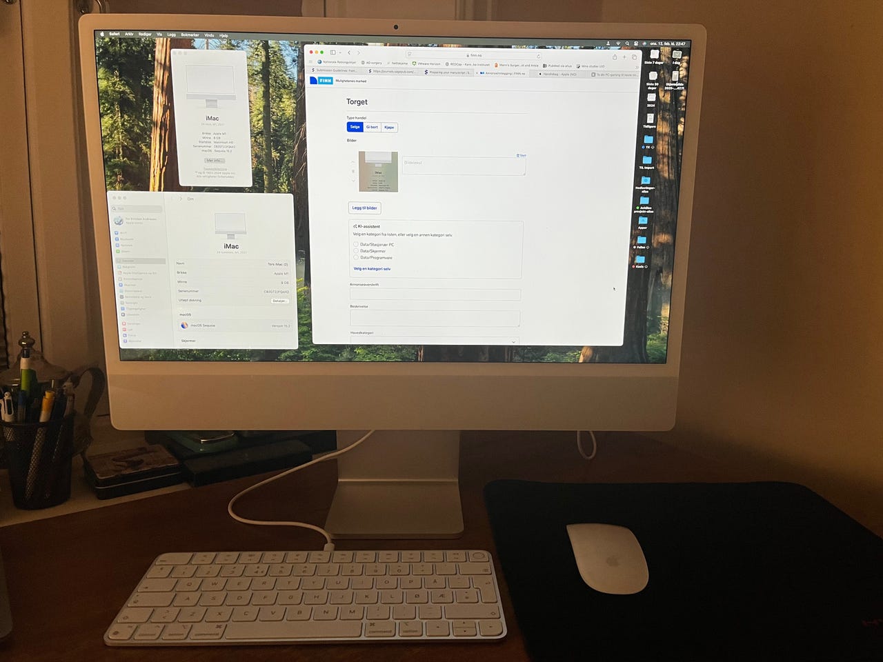 iMac 24-tommer, M1, 2021. Norsk tastatur og Magic Mouse følger med ...
