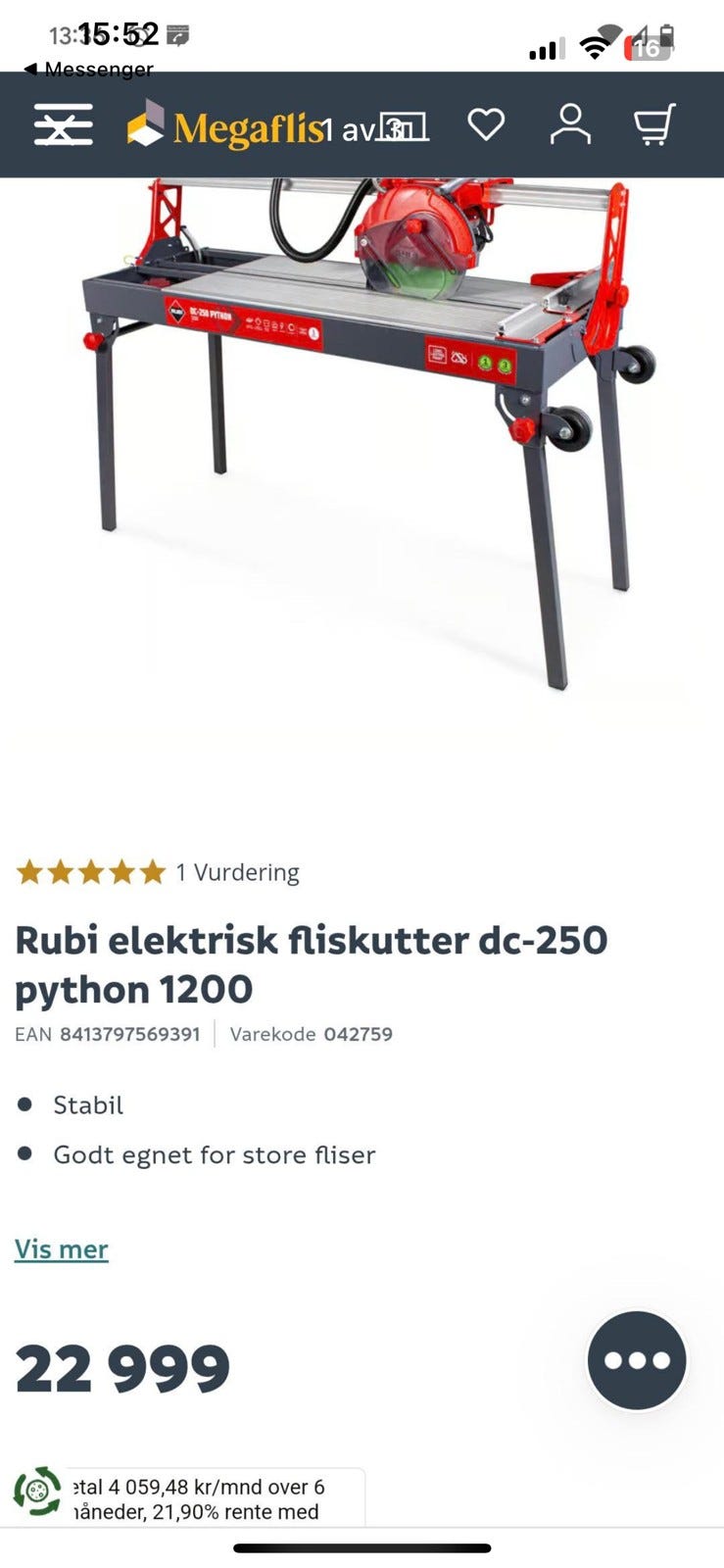 Rubi elektrisk fliskutter dc-250 python 1200 | FINN-torget
