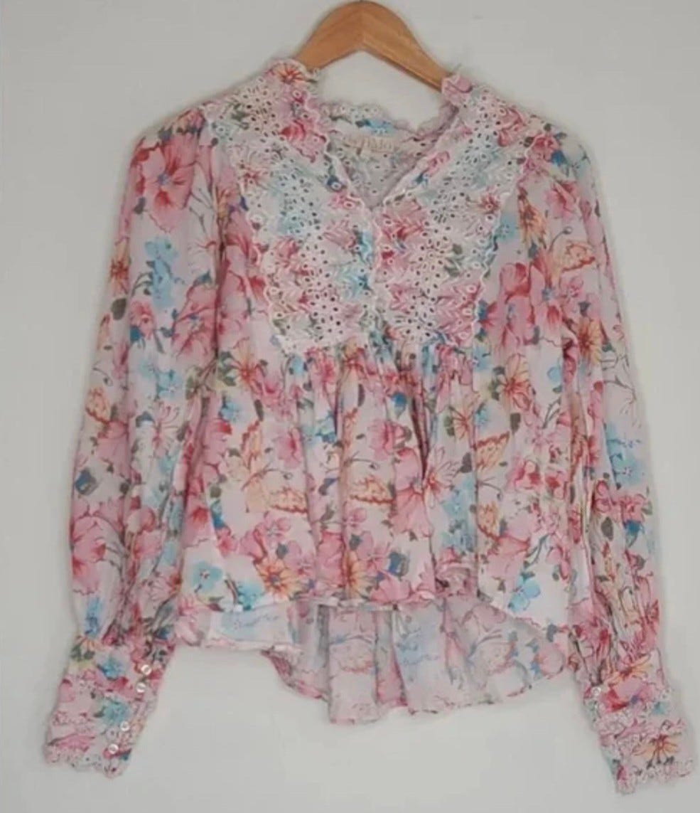 Ny nydelig bluse floral print rufle embroidered cotton bluse str x ...