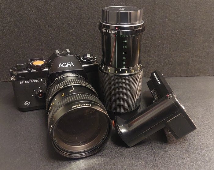 Agfa, Chinon AGFA Selectronic 3 / with Selectronic winder and 1:3.5/4.5 ...