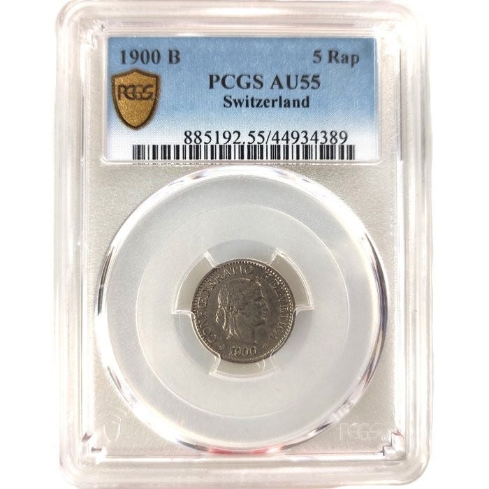 Sveits. 5 Rap Coin (Libertas Series) - PCGS Certified (AU55) 1900 B ...