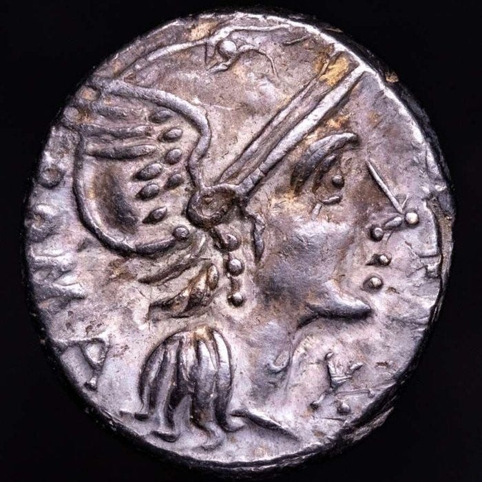 Roman Republic. Lucius Flaminius Chilo. Denarius minted in Rome, 109 ...