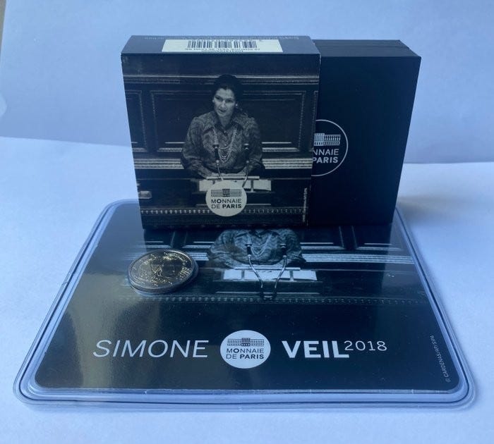 Frankrike. 2 Euro 2018 "Simone Veil" (2 coins) Proof + BU (Ingen ...