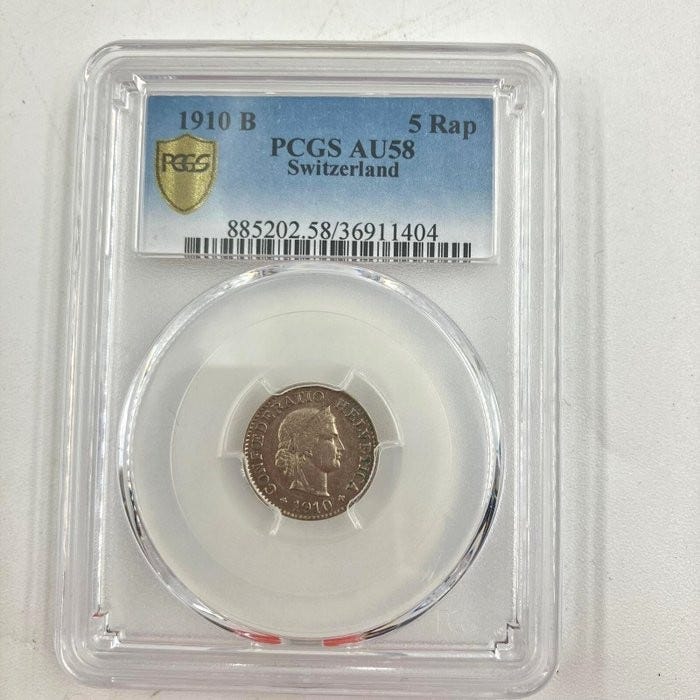 Sveits. 5 Rap - PCGS Certified (AU58) 1910 B (Ingen reservasjonspris) | FINN-torget