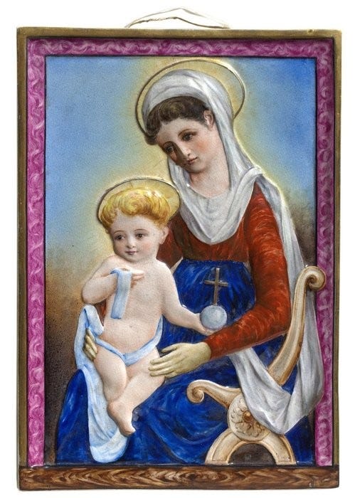 Toni Rugbetti - Panel - Keramikk - Jomfru Maria med Jesus - 27 x 39 cm ...