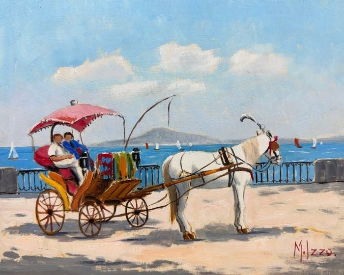 Mario Izzo (1921-2002) - Carrozzella - Veduta di Napoli | FINN-torget