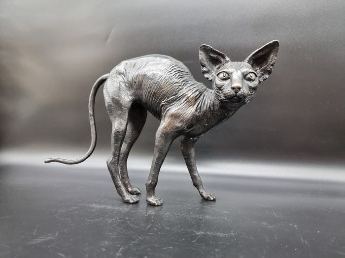Statue, Bronze Sphynx Cat Hand-Crafted - 21 cm - Bronse - 2025 | FINN ...