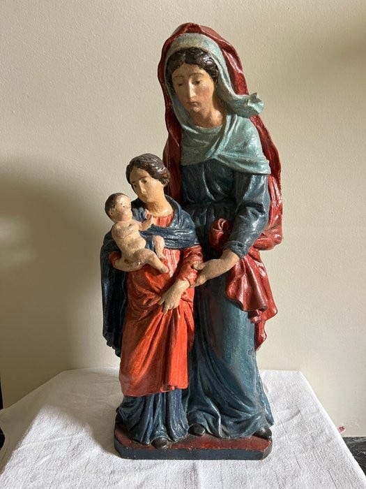 Statue, Maria met kind en Sint-Anna - 36 cm - Tre - 1900 | FINN-torget