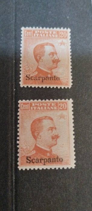 Italienske Egeiske øyer - Scarpanto 1912 - 20 cent Scarpato con e senza ...