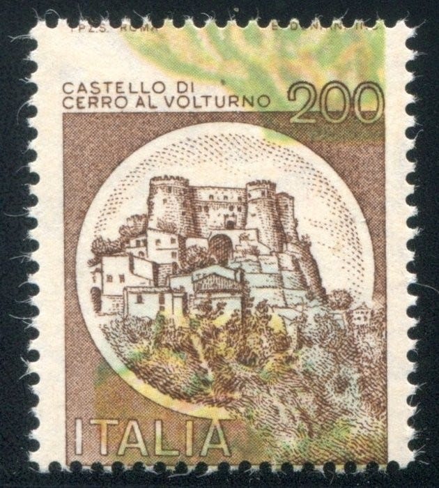 Republikken Italia 1980 - Castelli 200 lire Bruno, uten trykk av rødt ...