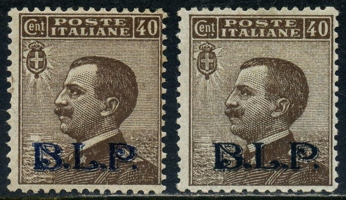 Italia 1922 - BLP 40 cent. To eksemplarer, det ene med svart overtrykk ...
