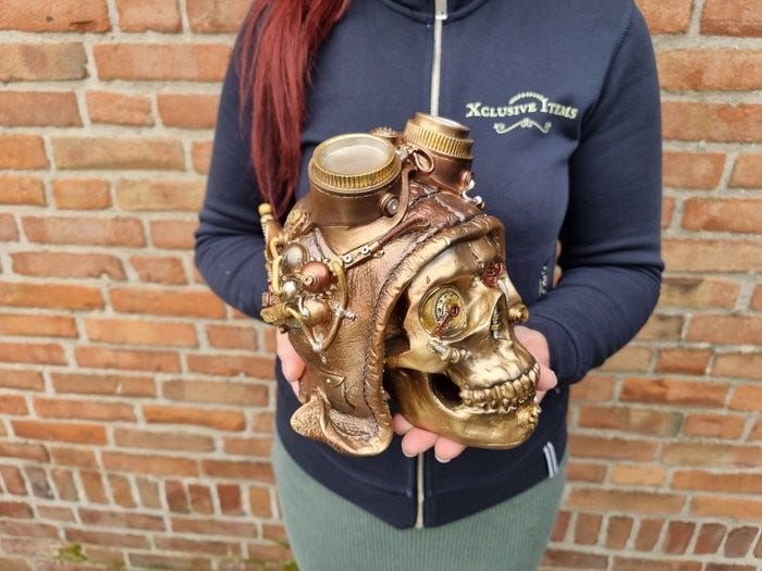 Statue, Steampunk Pilot Skull - 18 cm - Resin | FINN-torget