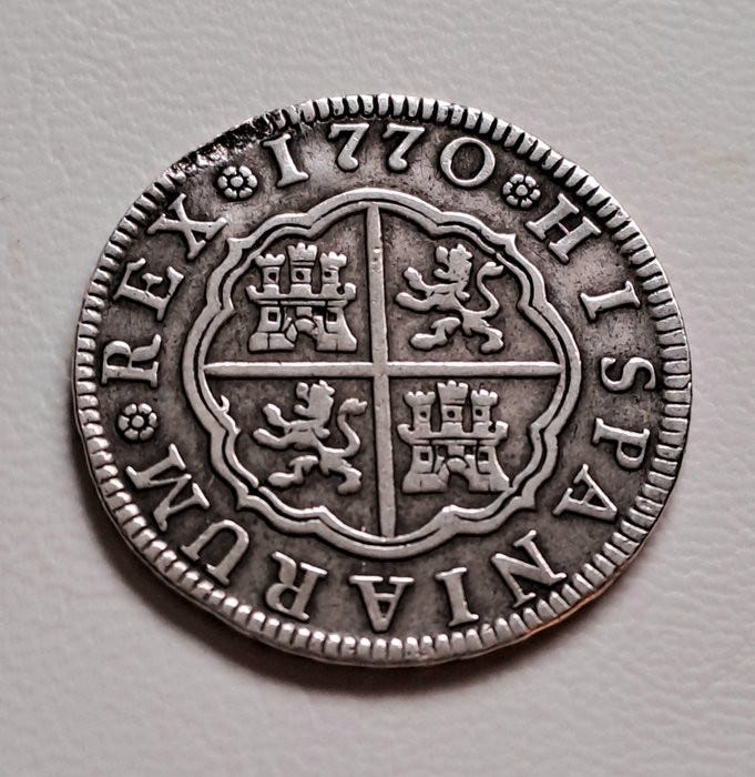 Spania. Carlos III. 2 Reales 1770 Madrid PJ | FINN-torget