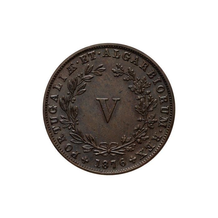 Portugal. D. Luís I (1861-1889). V Reis 1876 - ESCASSA (Ingen reservasjonspris) | FINN-torget