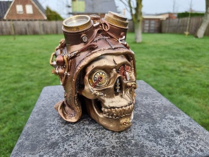 Statue, Steampunk Pilot Skull - 18 cm - Resin | FINN-torget