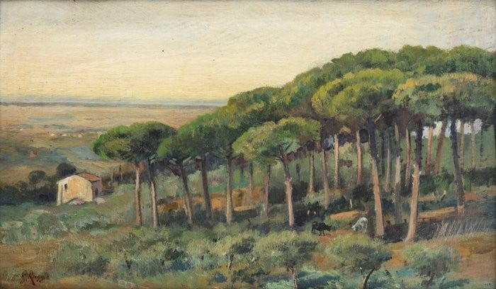 Italiensk skole (XIX) - Bosco di pini a Castel Gandolfo | FINN-torget