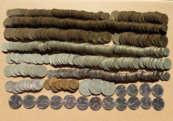 Russland, Sovjetunionen (Sovjetunionen) 850 coins x 1,2,5,10 Rubles 1,2 ...